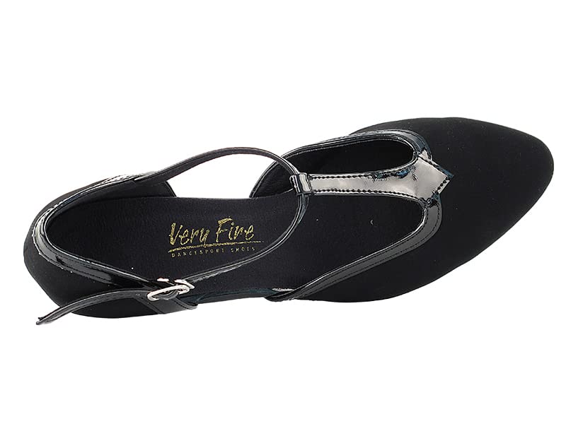 Very Fine Dancesport Shoes - Women's Latin, Salsa, Rhythm, Ballroom Practice Dance Shoes - Classic Series 9627 Black Nubuck & Black Trim (1.3" Heel, Size 9)