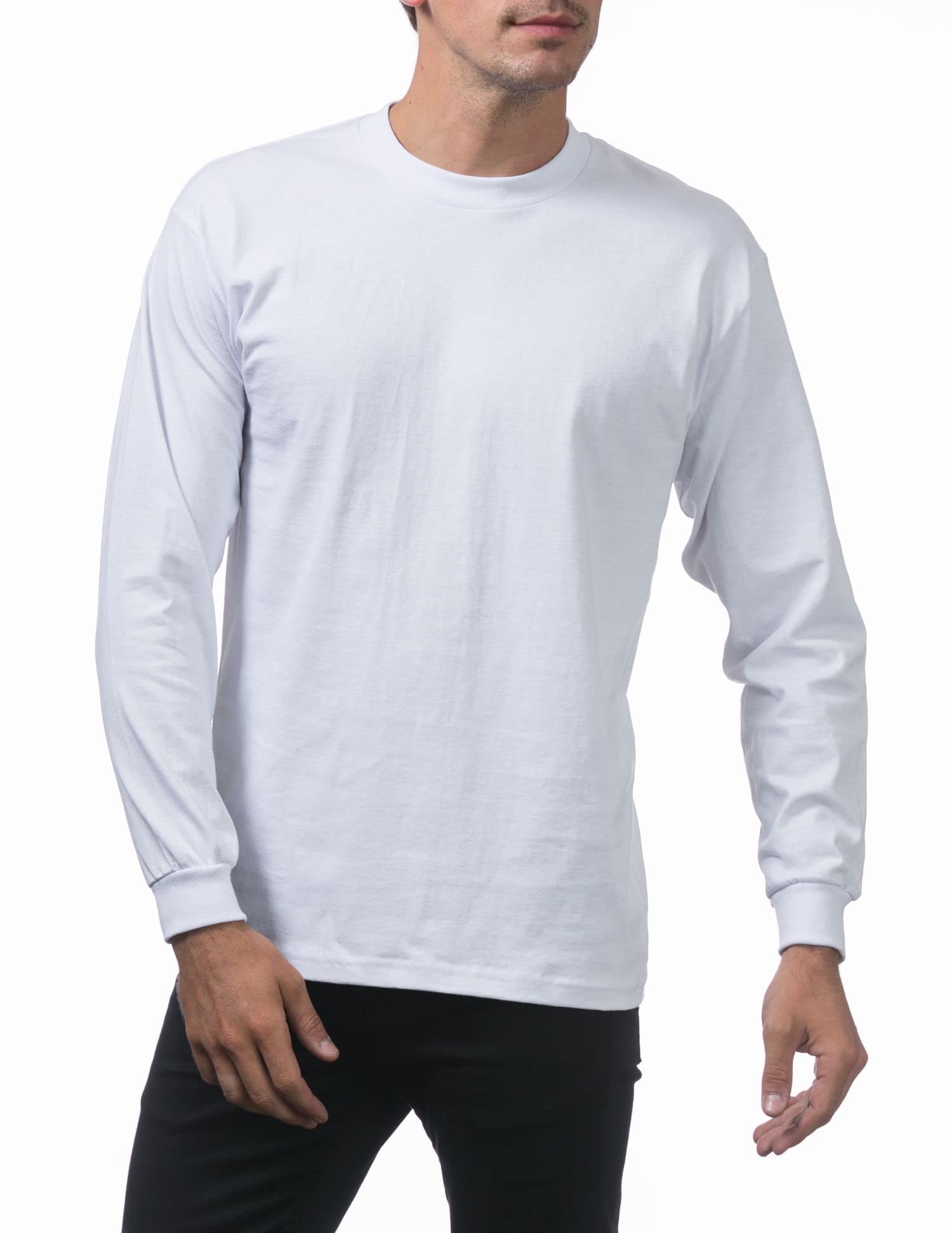 Pro Club Men's Heavyweight Cotton Long Sleeve Crew Neck T-Shirt, Snow White, 3X-Large