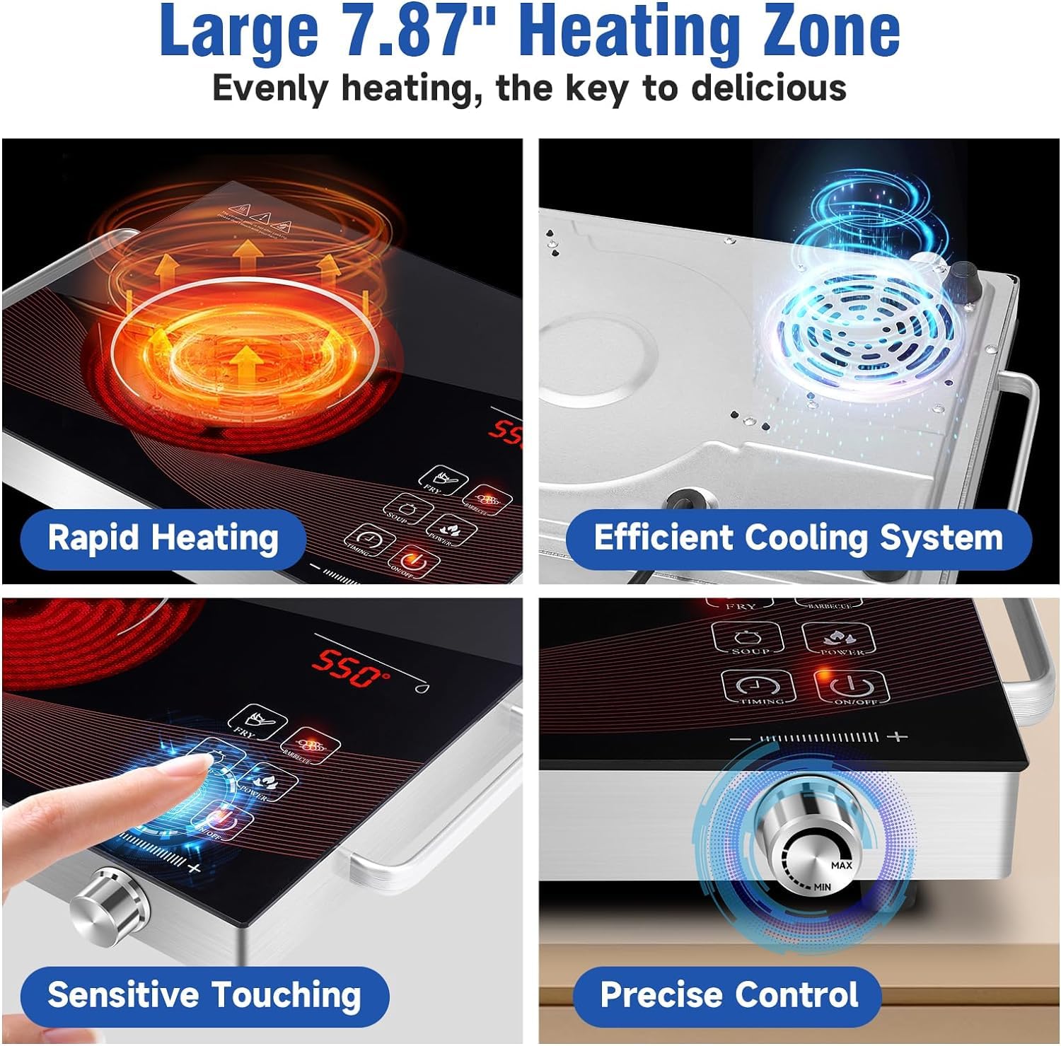 TYEMUI Electric Hot Plate Single Burner for Cooking, Portable Countertop Free Standing Stove Single Burner, 2200 watts Glass Ceramic Cooktop with Timerโฆ