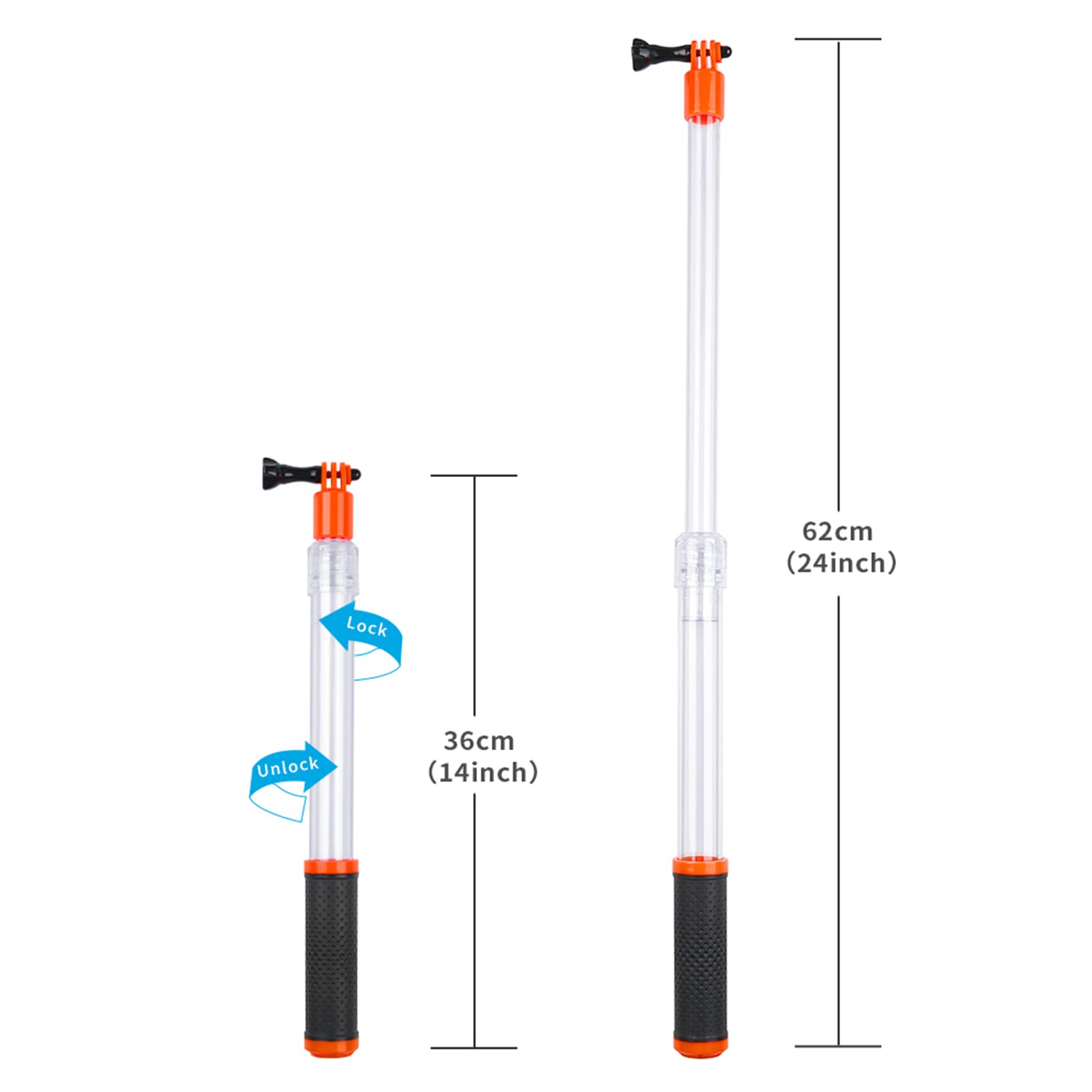 TELESIN Waterproof Transparent Floating Monopod Extendable Selfie Stick for GoPro Hero 9/8/7/6/5/4 Osmo Action Insta360