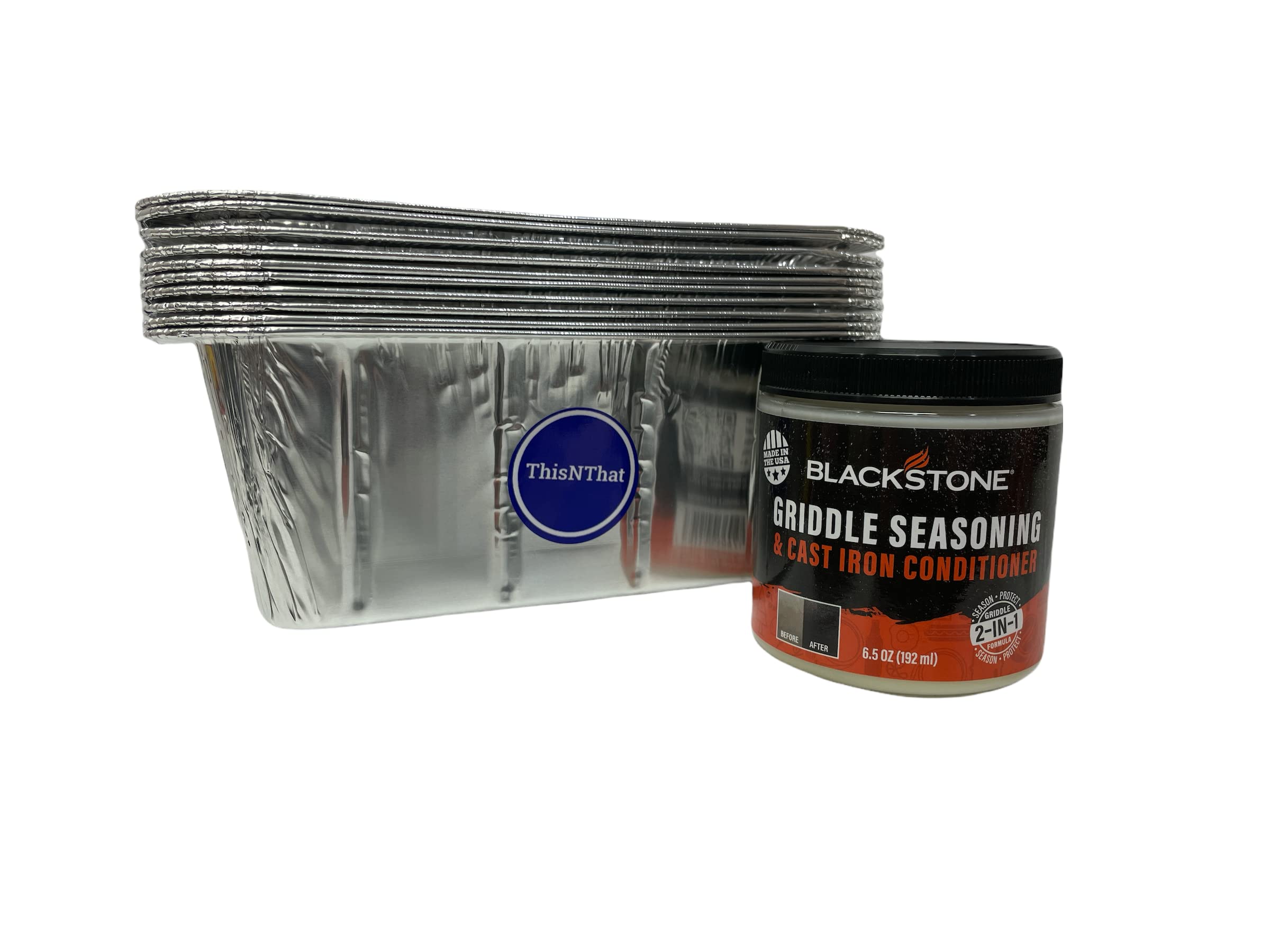 ThisNThat Blackstone Griddle Top Conditioner Seasoning Drip Pan Insert Bundle (Griddle Seasoning Conditioner & 10 Grease Liners)