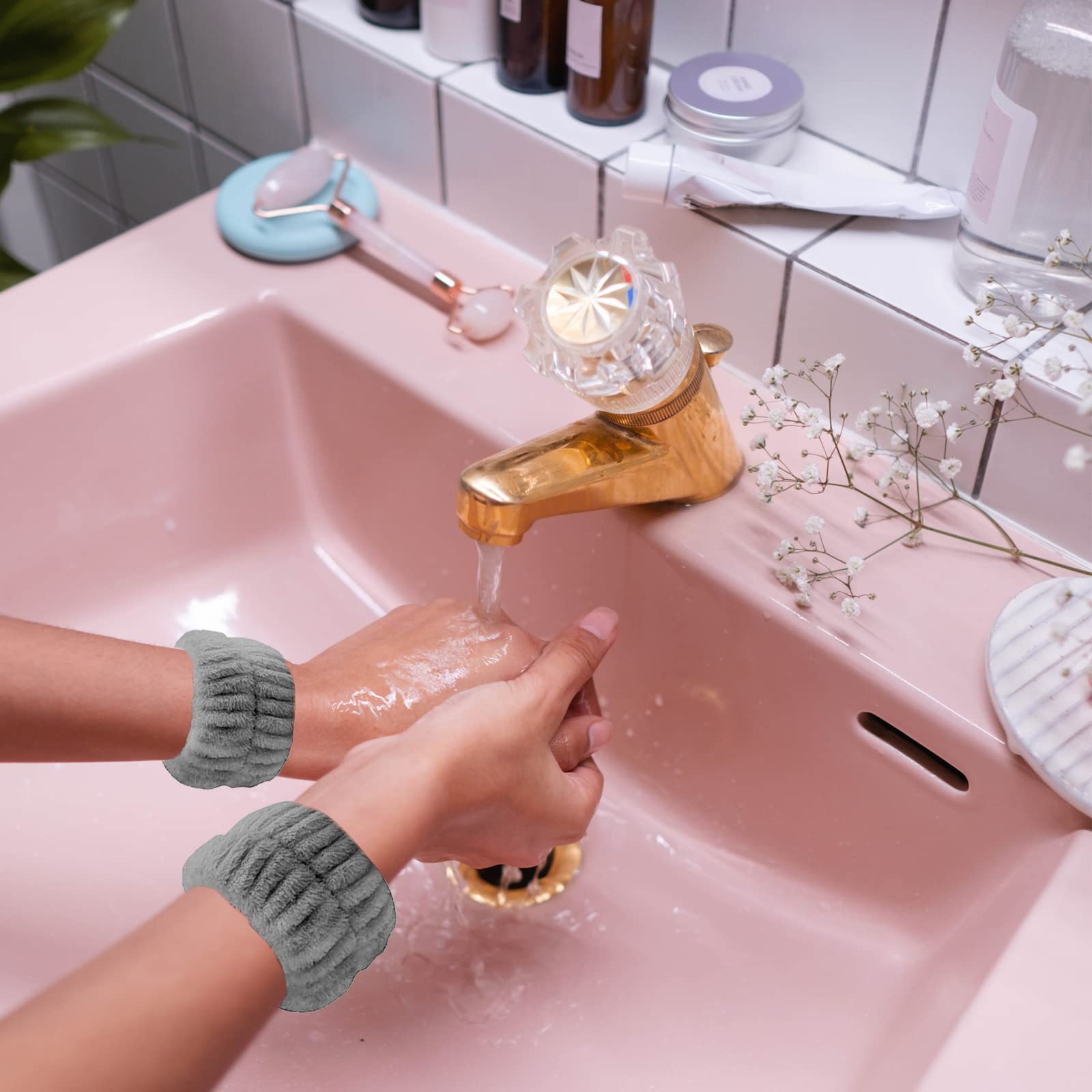 TLUXX 4-Piece Spa Headband & Wristband Set, Reusable Makeup & Skincare Accessories for Face Washing, Preventing Liquid Overflow - Ideal for Women & Girls