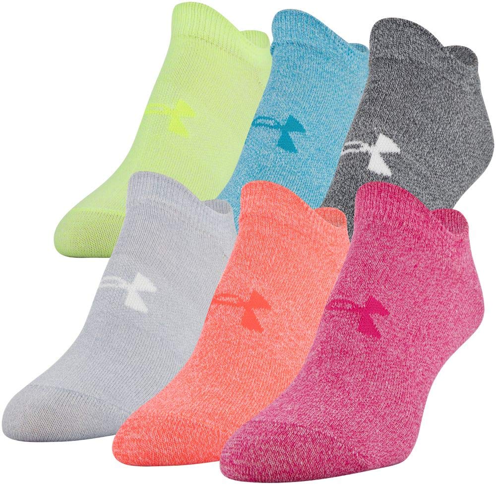Under Armour Women's Essential 2.0 No Show Socks, 6-Pairs , Exuberant Pink Assorted , Medium