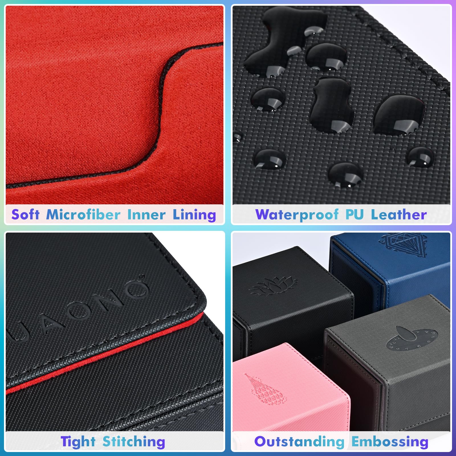 UAONO Card Deck Box with 4 PCS MTG Deck Box for Trading Cards, PU Leather Card Storage Box Holds 900+ Sleeved Cards, Large Card Deck Case Holder for Commander Yugioh PTCG Gaming Cards (Black&Red Set)