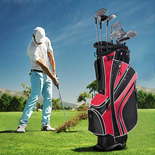Tangkula Golf Stand Bag with 6 Way Top Dividers, Lightweight Golf Bag with Adjustable Dual Strap & 8 Pockets, Waterproof Rain Hood, Portable for Men Women
