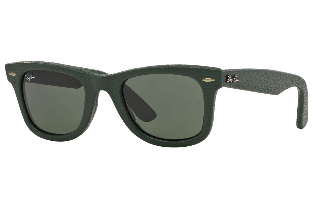 Ray-Ban RB2140QM Wayfarer Sunglasses, Used Leather Green/Green, 50 mm