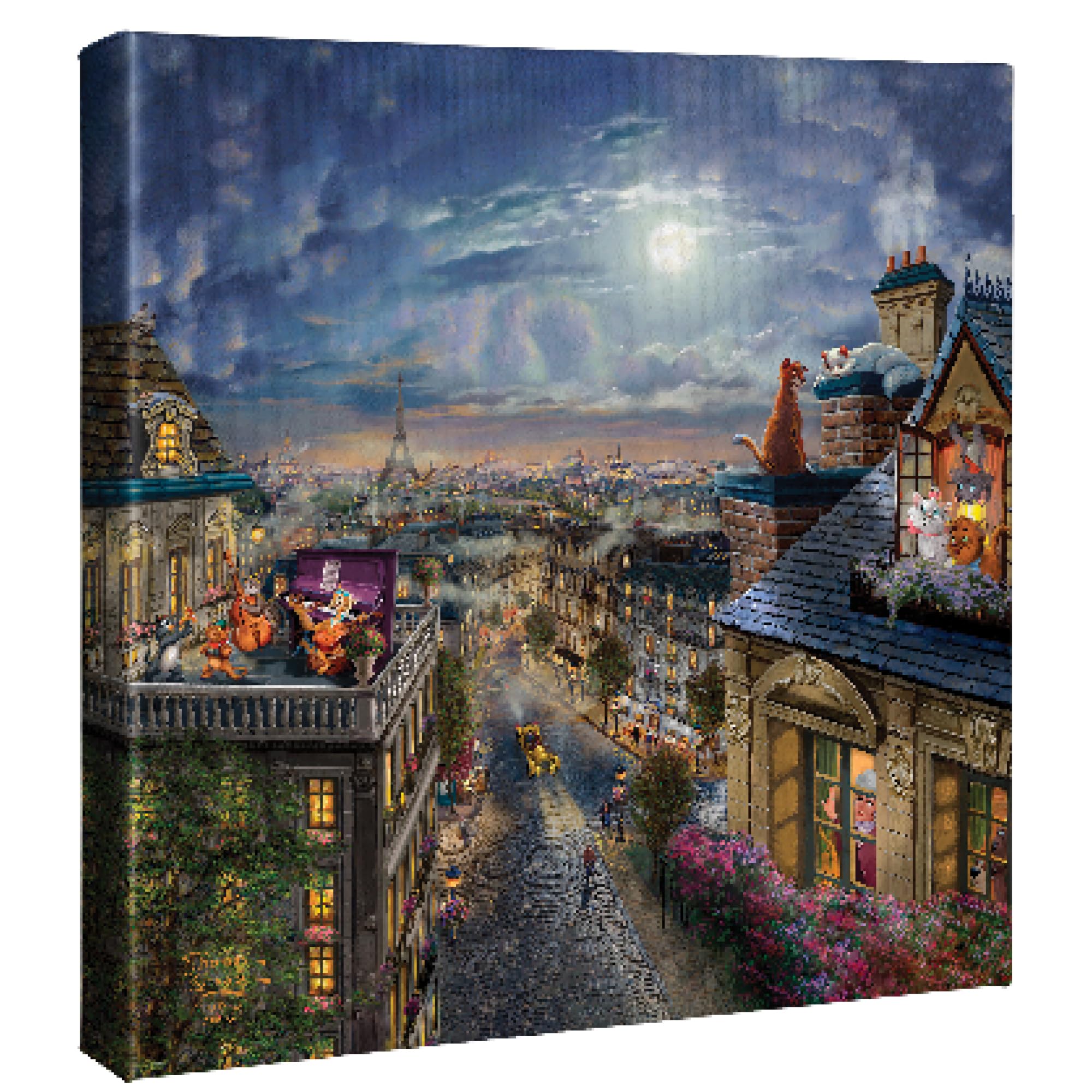 Thomas Kinkade Disney The Aristocats Love Under the Moon 14" x 14" Gallery Wrapped Canvas Art | Frameless Room Wall Art | Certificate of Authenticity Included
