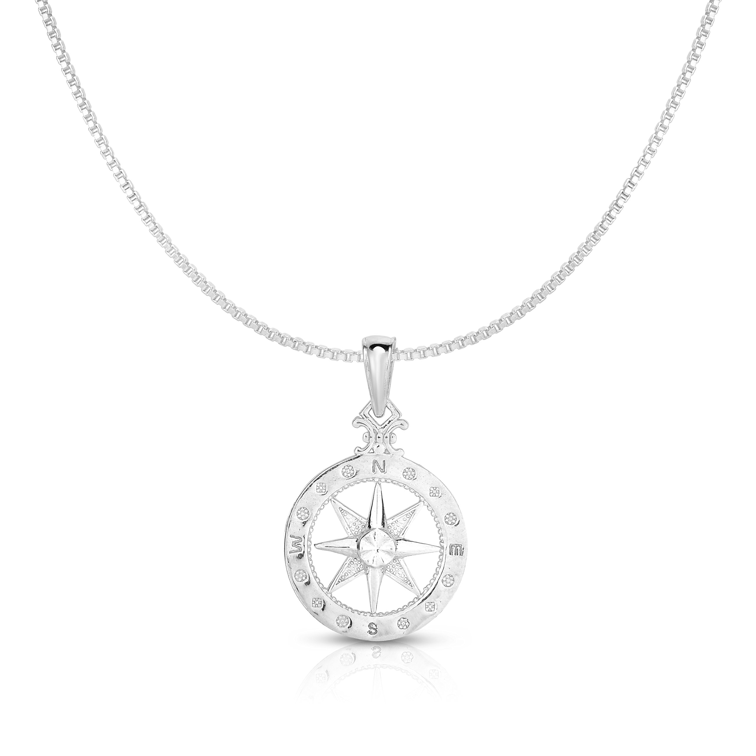Unique royal jewelry 925 Solid Sterling Silver Small Compass Rose Pendant And Necklace. (16" Inches)