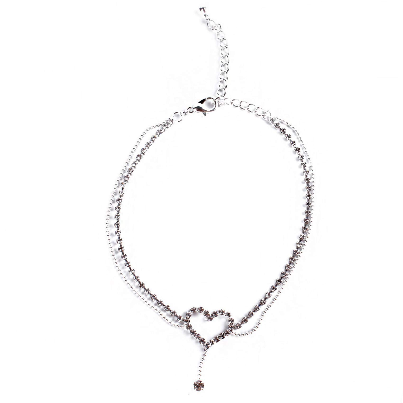 Sperrins Heart Pattern Crystal Anklet Women Simple Rhinestone Anklet Foot Accessories (Color 2)