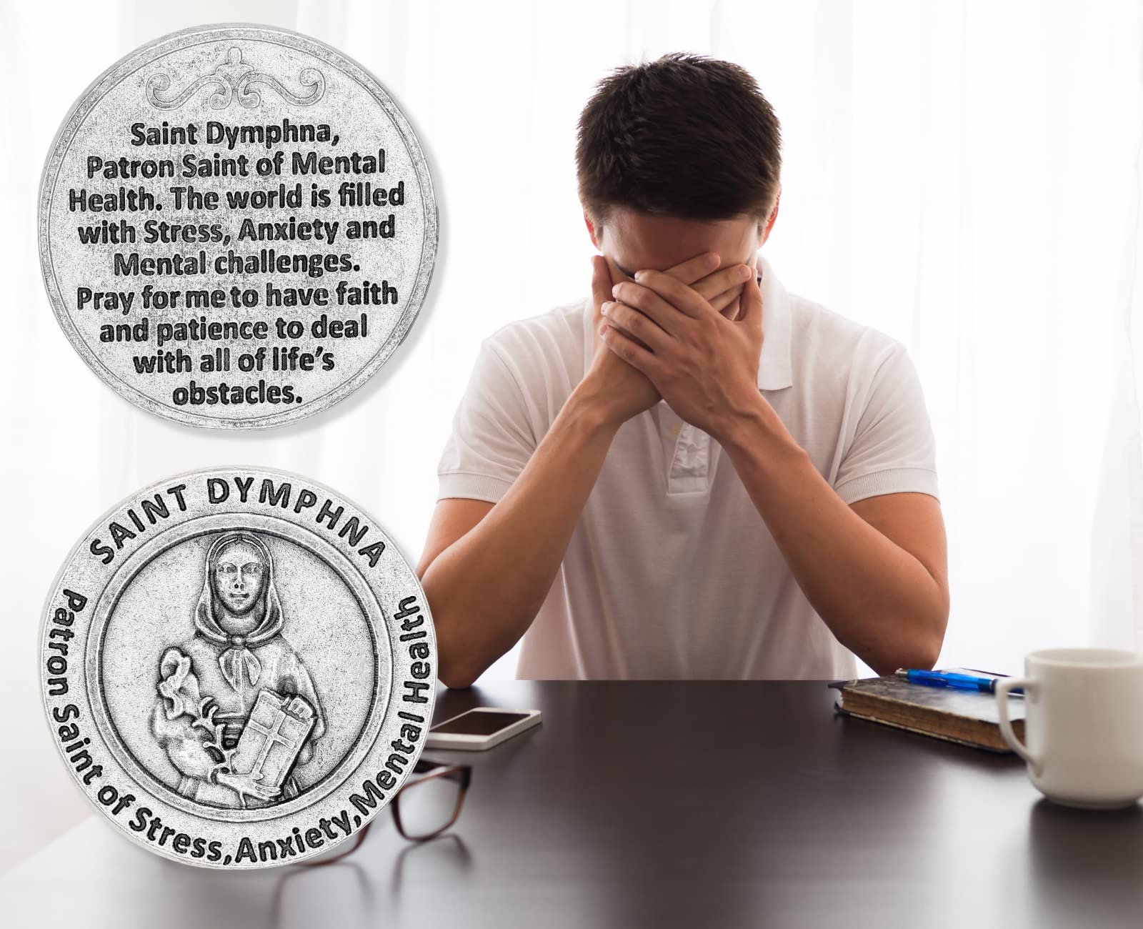 St St. Saint Dymphna Pocket Token Coin 1.2 with Prayer Catholic Patron Stress Anxiety Mental Health by Gifts Catholic, Inc.