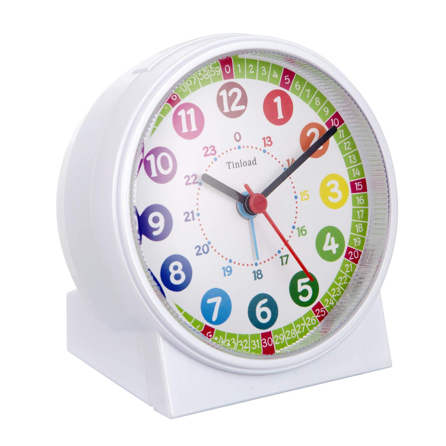 Tinload Analog Alarm Clock for Kids, Telling Time Teaching Design, Silent Non Ticking, Increasing Beep Sounds, Battery Operated Snooze and Light Functions