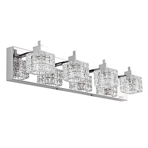TRLIFE Bathroom Vanity Light Fixtures, 26inches Crystal Vanity Light Fixture Modern Bathroom Lights Over Mirror 4 Lights Vanity Light for Bathroom