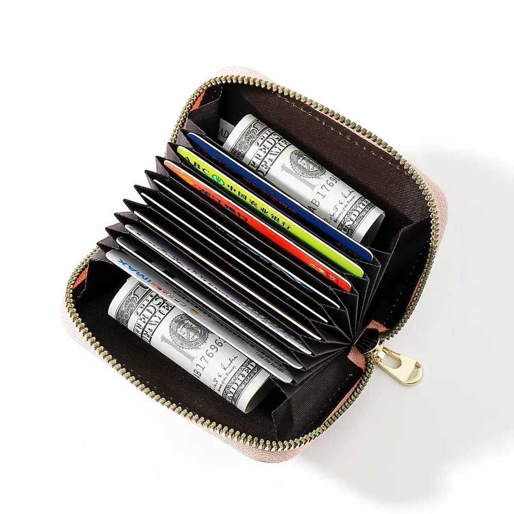 Small Tie Dye PU Leather Credit Card Wallet, Zipper Card Cases Holder for Women (Black)