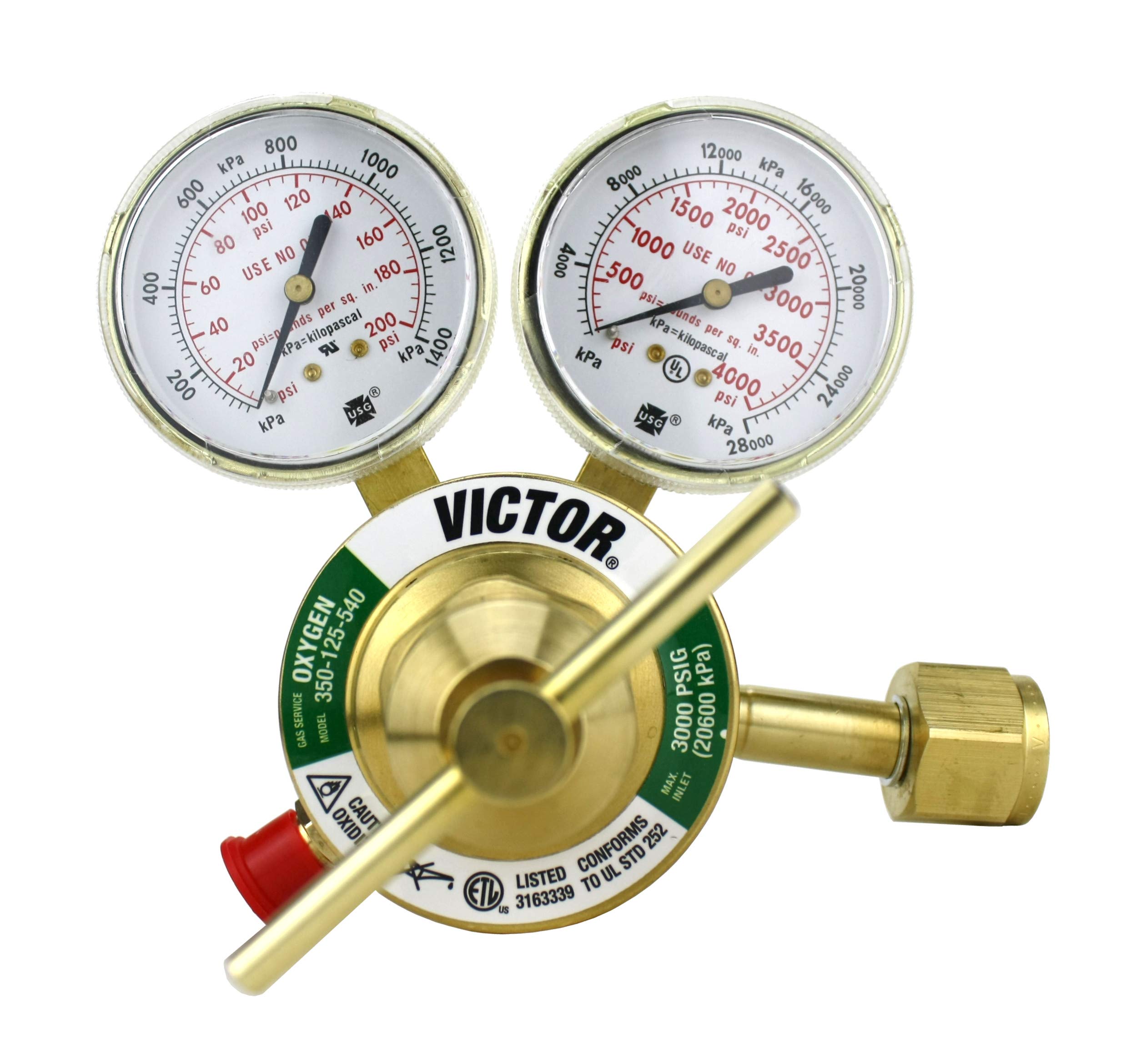 VICTOR Heavy Duty Oxygen Regulator Model: 350-125-540 - Delivery Rate: 5-125 psi - CGA-540 - Full Brass - Genuine Victor