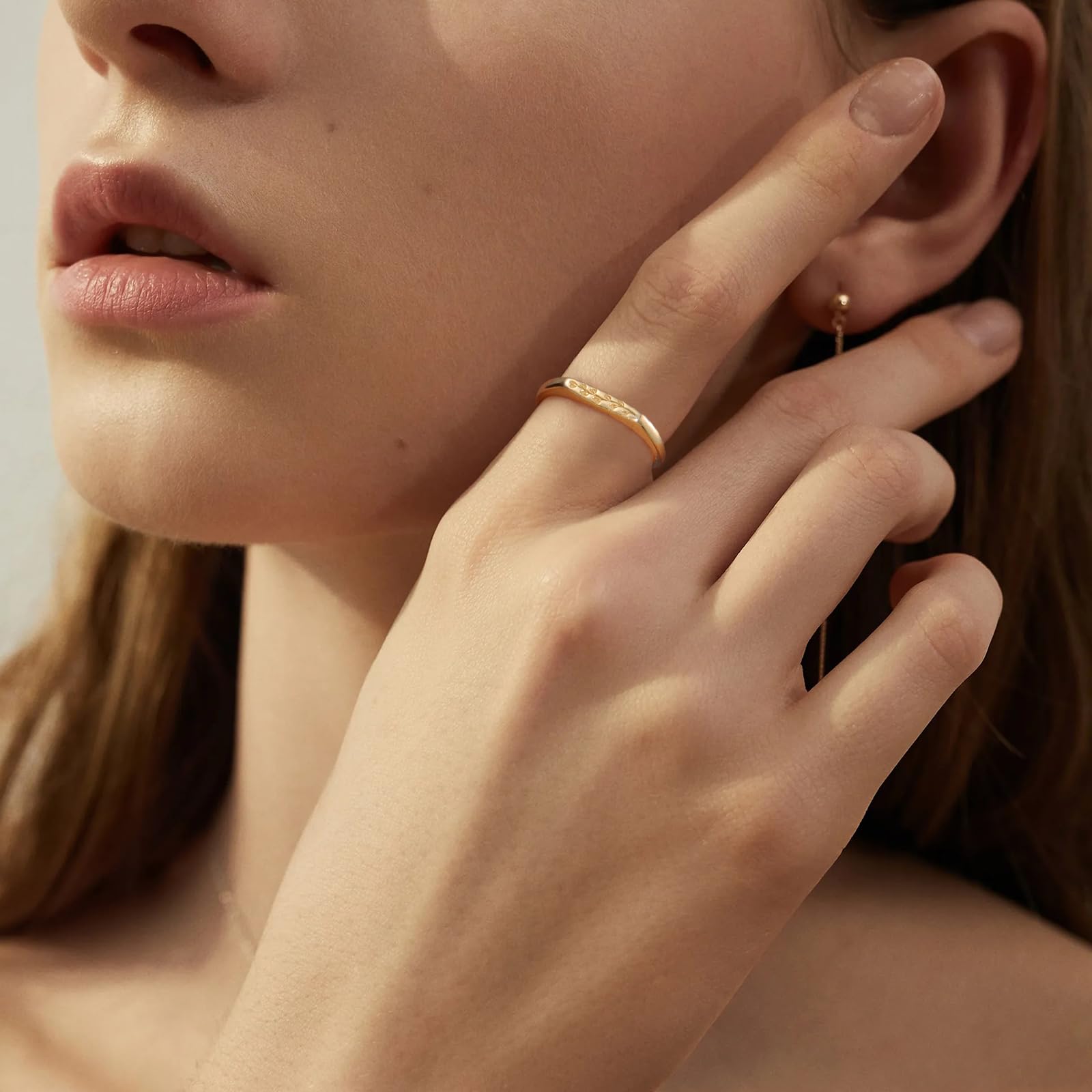YeGieonr Handmade Flower Signet Ring -Minimalistic Statement Ring with Botanical Engraved- Delicate Personalized Jewelry Gift for Women