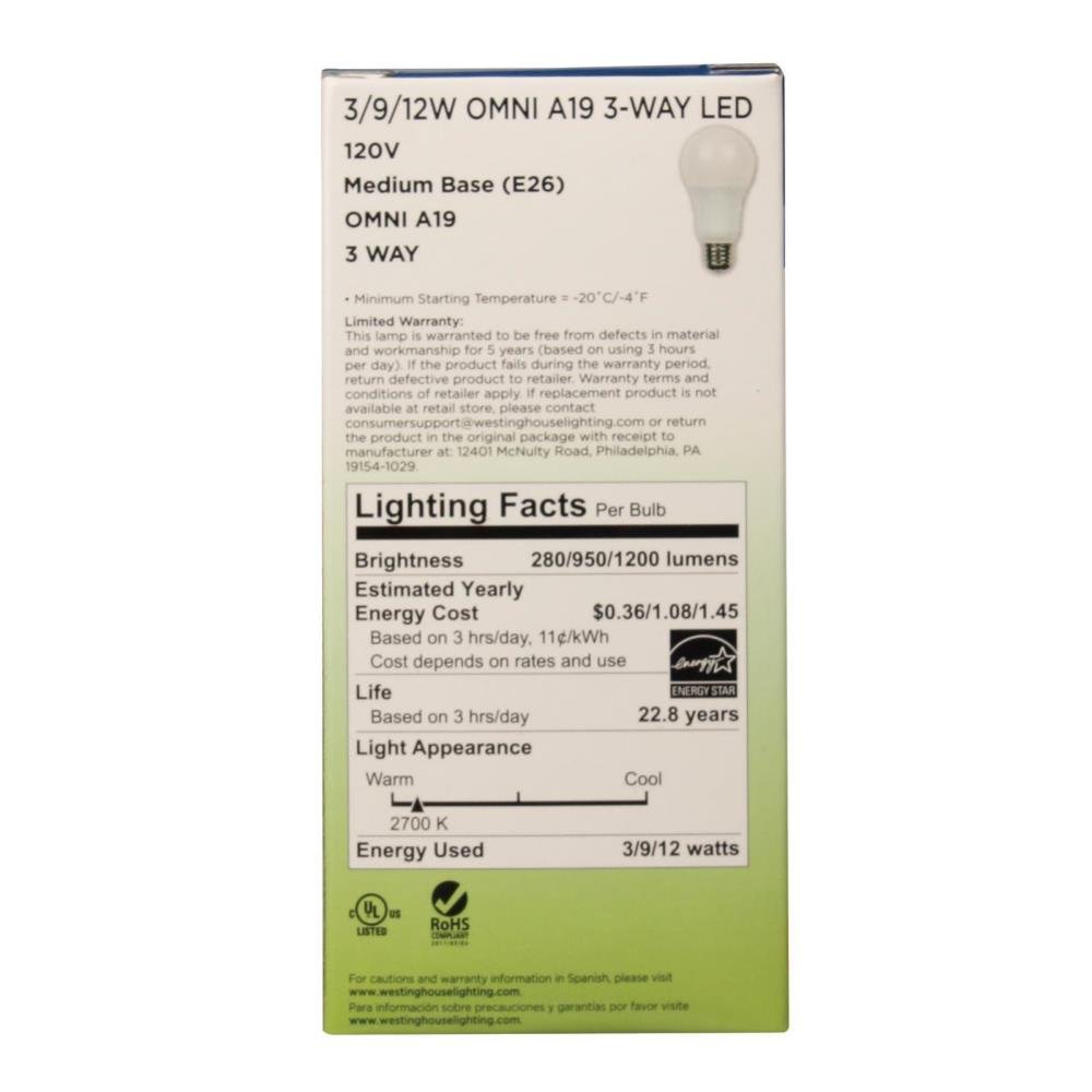 Westinghouse 5314020 30/70/100-Watt Equivalent Omni A19 3-Way Soft White Energy Star LED Light Bulb with Medium Base (6-Pack), 6 Count