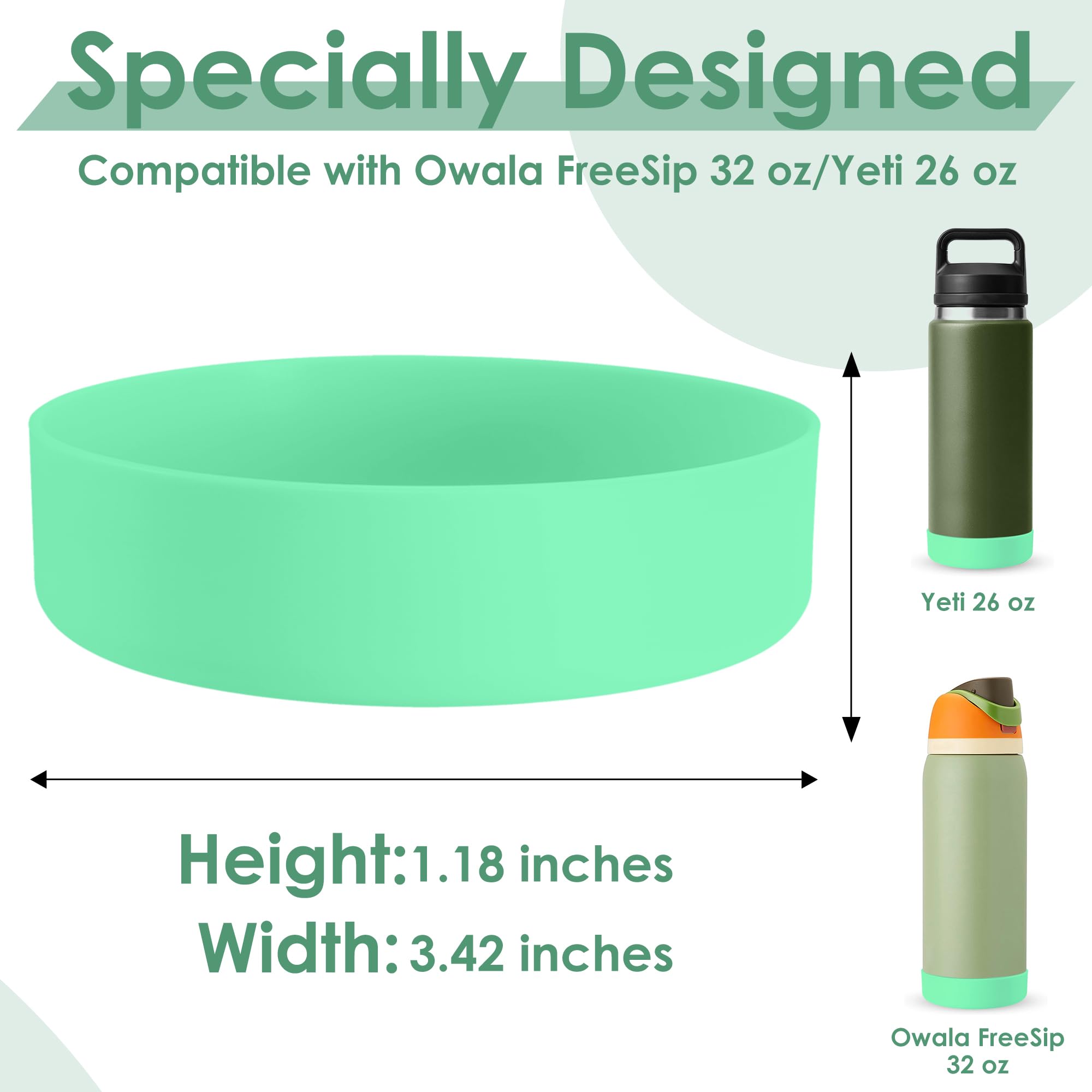 UBEEKOO Water Bottle Boot, Compatible with Owala, Yeti, for Stanley Water Bottle Accessories, Sleeve Cover for Owala FreeSip 32oz, Yeti 26oz,Anti-Slip Silicone for Stanley 36oz Accessory,LightGreen