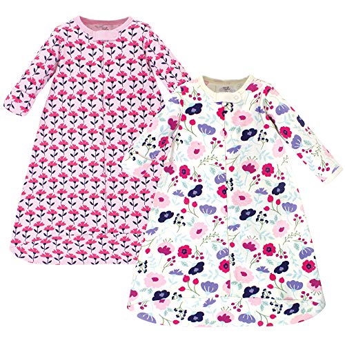 Touched by Nature Unisex Baby Organic Cotton Long-Sleeve Wearable Sleeping Bag, Sack, Blanket, Pink Botanical, 0-3 Months