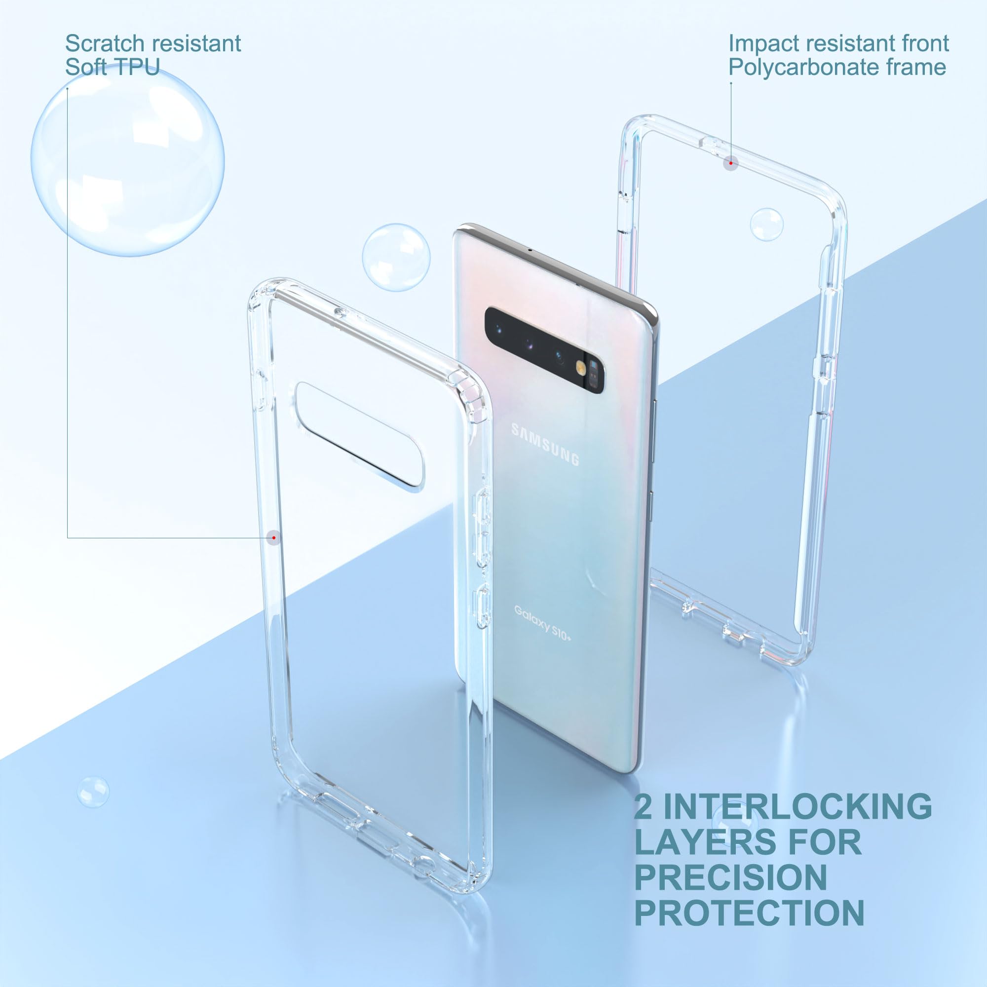 ULAK Galaxy S10 Plus Case, Slim fit Transparent Heavy Duty Shockproof Rugged Protection Case Soft TPU Protective Cover for Samsung Galaxy S10+ Plus 6.4 inch, Crystal Clear