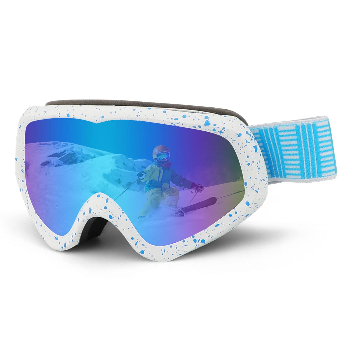 Ukoly Ski Goggles, 100% UV Protection OTG Snowboard Goggles for Men, Women Adult Youth