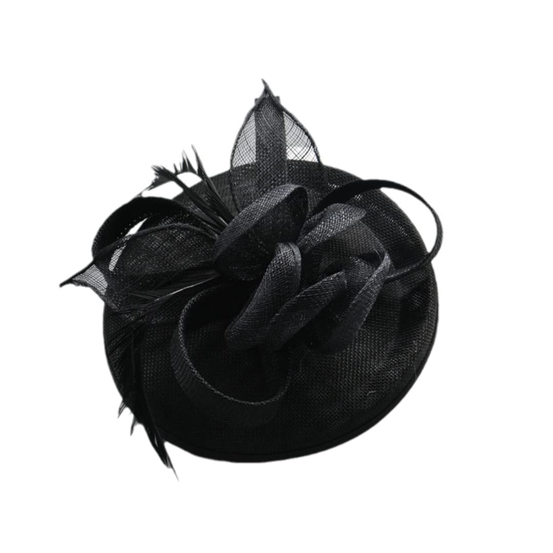 Women Chic Hat Cocktail Wedding Party Church Headpiece Headwear Feather Hair Accessories Black