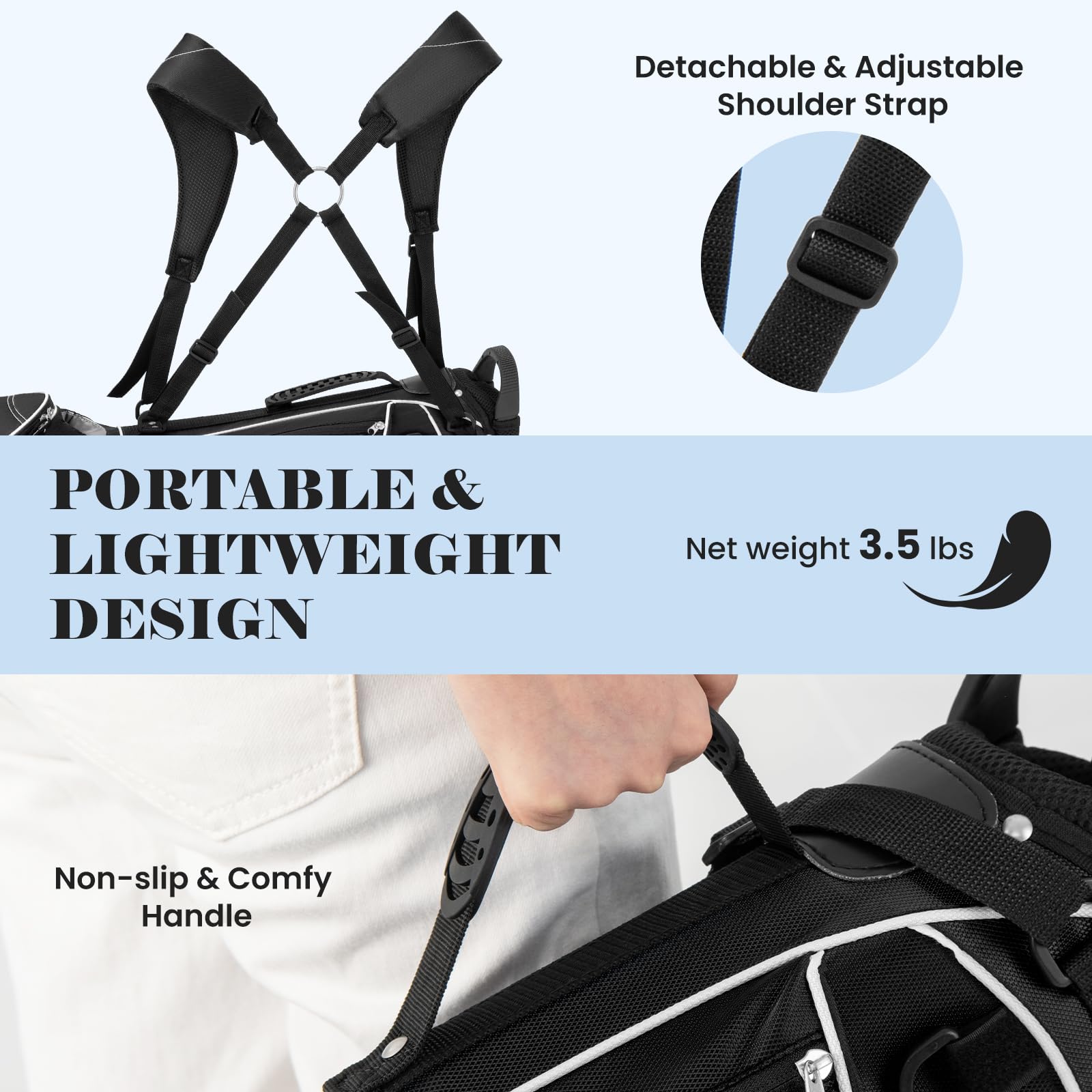 Tangkula Golf Stand Bag, Lightweight Organized Sunday Bag Easy Carry Shoulder Bag with 4 Way Dividers and 4 Pockets, Black