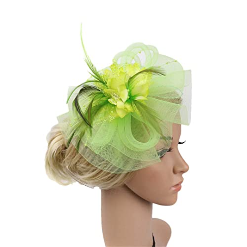 Women Feather Mesh Floral Headband Hair Clip Accessories Band Cocktail Party Hat Wedding Bride Accessories Orange One Size