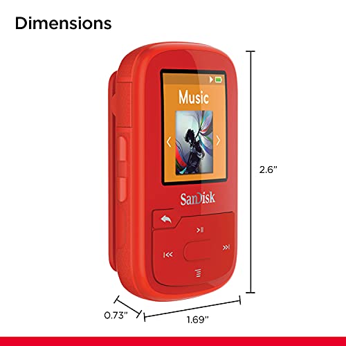 SanDisk 16GB Clip Sport Plus MP3 Player, Red - Bluetooth, LCD Screen, FM Radio - SDMX28-016G-G46R