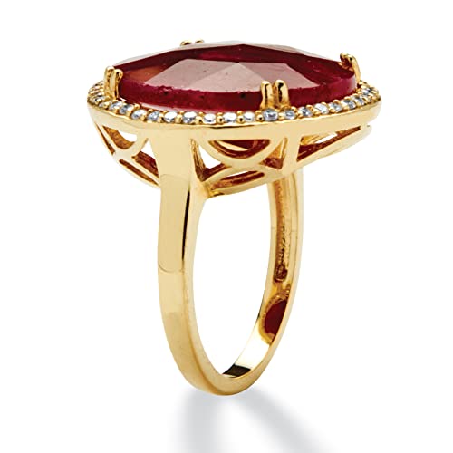Yellow Gold-Plated Sterling Silver Round Cubic Zirconia and Round Red Genuine Rubies Cocktail Ring Size 8