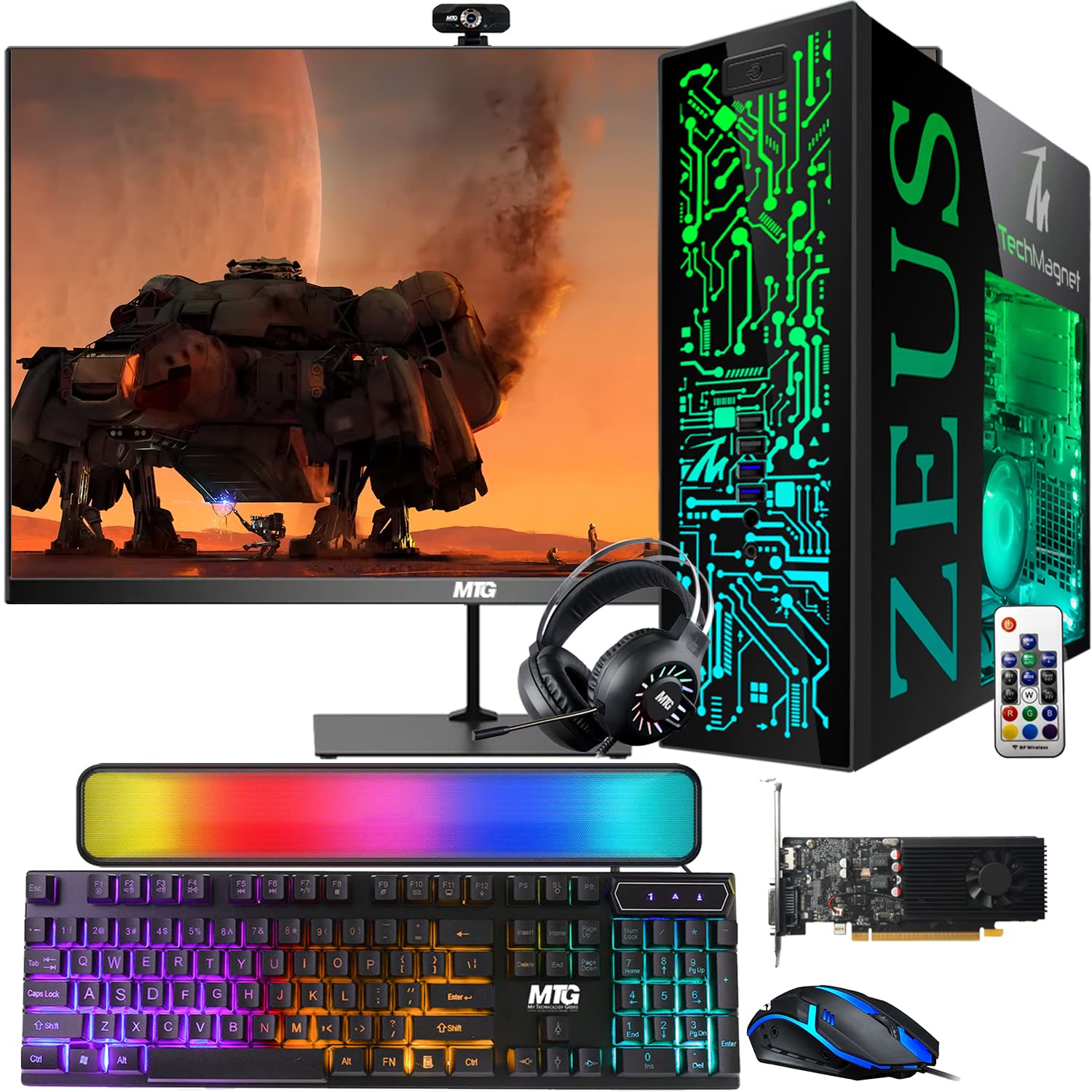 TechMagnet Gaming Desktop PC, Intel i7 6th Gen, Zeus Pro 6, GT 1030, 8GB RAM ARGB, 256GB SSD + 2TB HDD, 24 Inch Monitor, Wi-Fi | Bluetooth Adapter, Webcam, RGB Kit, Win 10 Pro (Renewed)