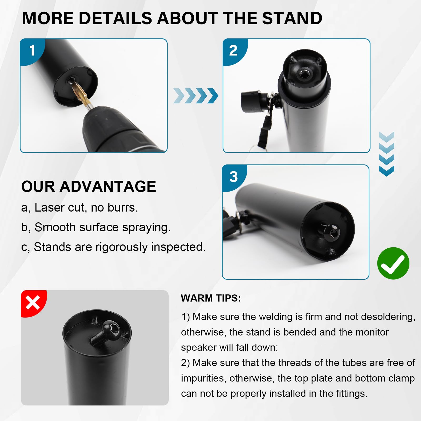 Vondynote Studio Monitor Stands Pair Heavy Duty Desk Clamp Speaker Stands with Adjustable Tilt Angle Tray of 0-12 °