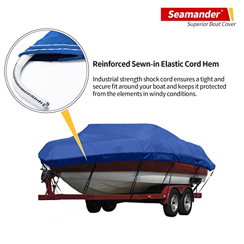 Seamander Heavy Duty Polyester Boat Cover, Solution-dyed Yarn Marine Grade,Waterproof Fits Bass Boat, V-Hull Tri-Hull Boat,Fish & Ski Boat, Runabout Bowrider Boat, 17' 18' 19' Length