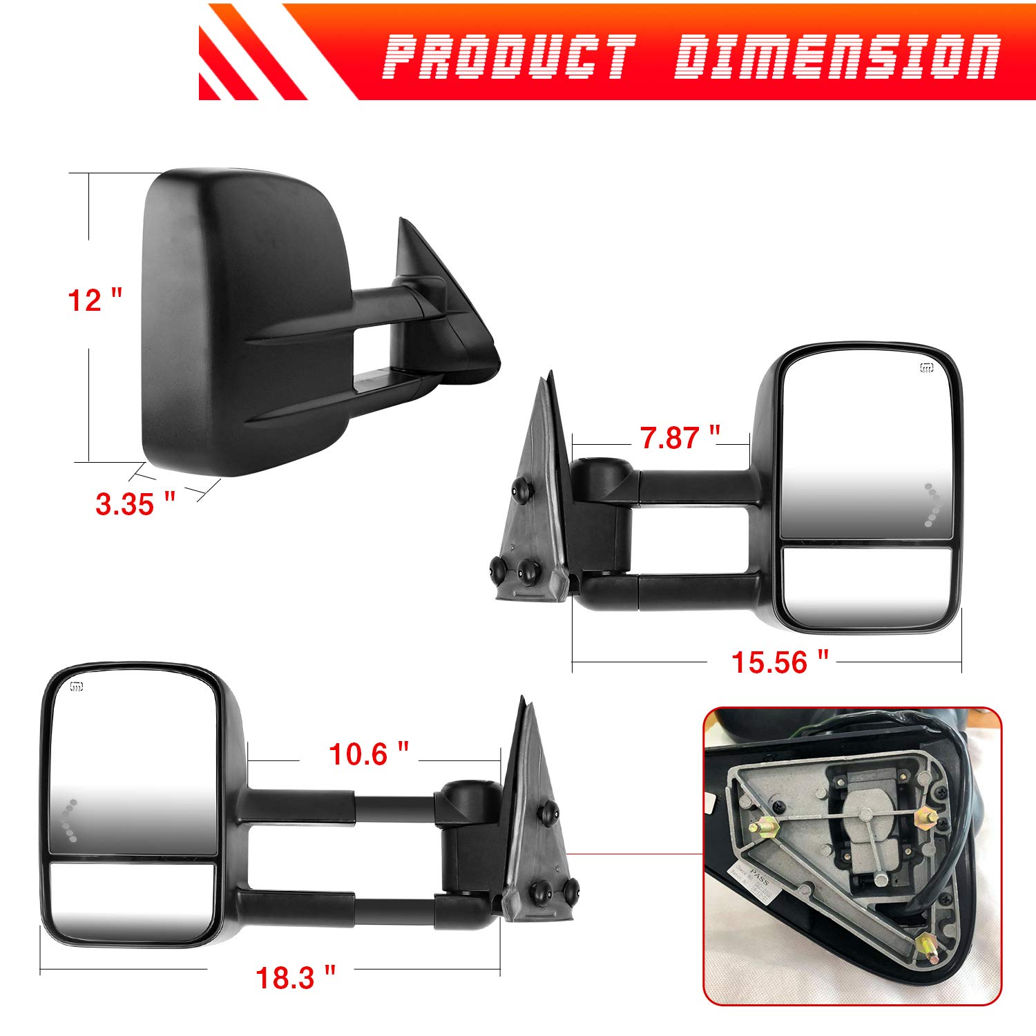 Towing Mirrors for Chevy Silverado, AAIWA Side Mirror for GMC Sierra, Power Heated Tow Mirrors with Arrow Signal Light for 2003-2007 GMC Sierra Silverado, 2 PCS