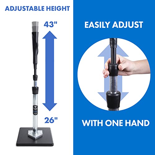 Tanner Tee The Original Professional - Style Baseball Tee Softball Adult Batting Tee with Durable Composite Base, Hand-rolled Flexible Rubber Ball Rest, Adjustable: 26" to 43", Durable Steel Stem