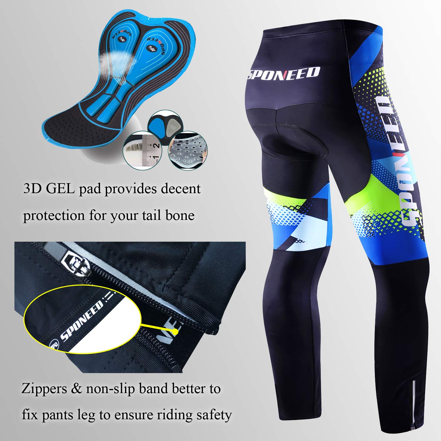 sponeed Cycle Pants Men Long Sleeve Winter Bike Shorts Cycling Clothes Padding Bicycle Wear US XL Multi