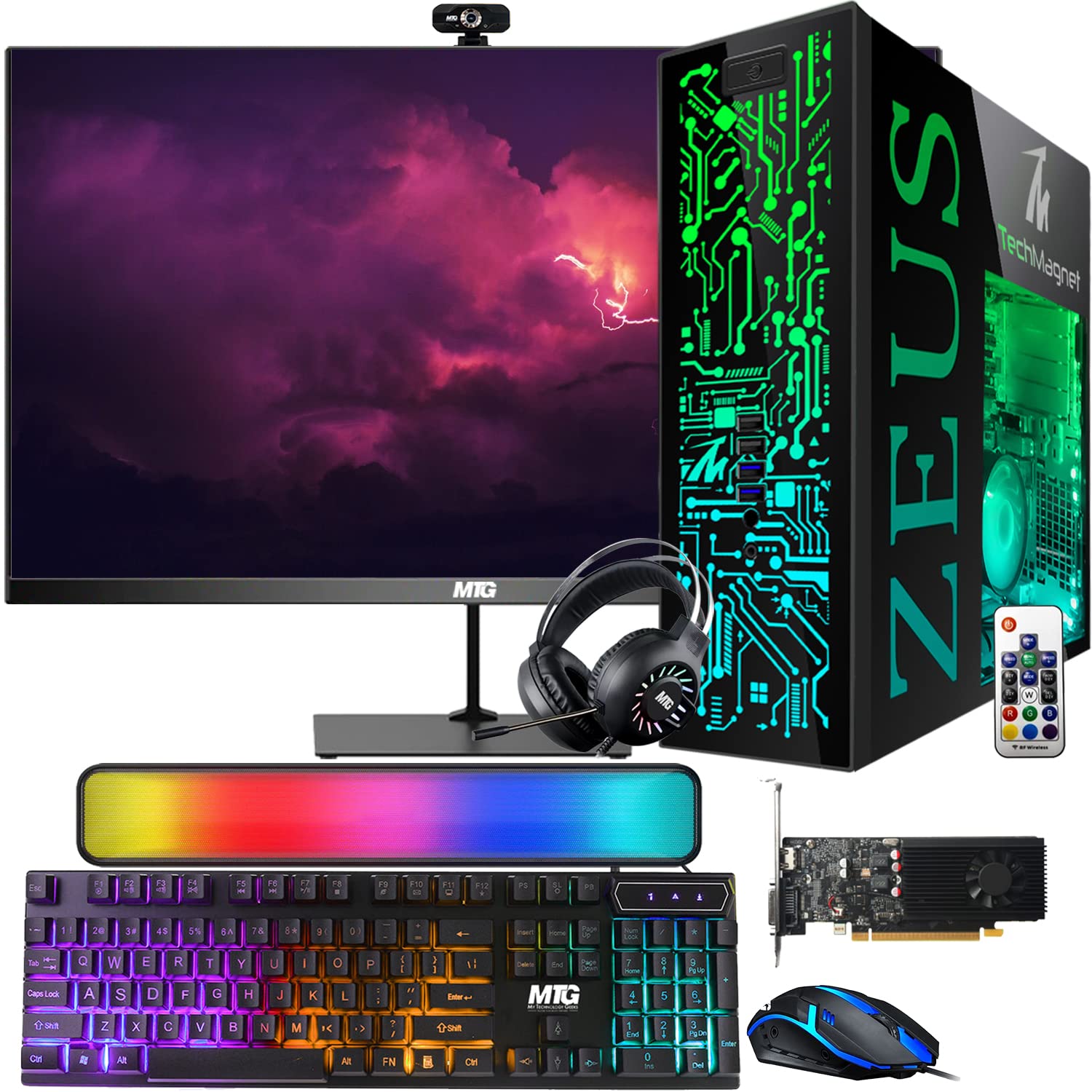 TechMagnet Gaming Desktop PC, Intel i5 4th Gen, Zeus Pro 4, GT 1030, 8GB RAM ARGB, 1TB SSD + 2TB HDD, 22 Inch Monitor, RGB Front Panel 385 Patterns, RGB Kit, Win 10 Pro (Renewed)