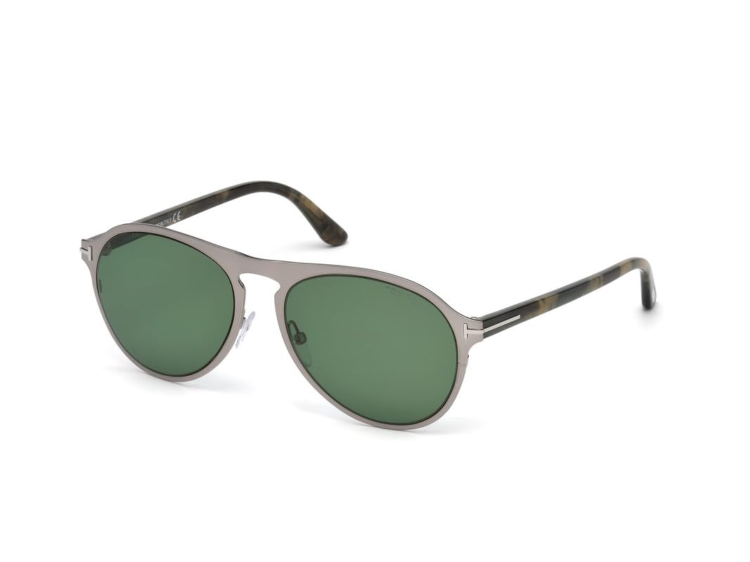 Tom Ford FT0525 Sunglasses - Shiny Light Ruthenium Frame, Green Lenses, 56 mm Lens FT05255614N