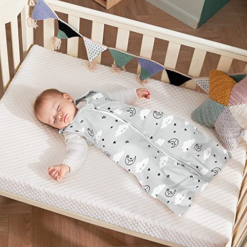 TILLYOU Cotton Sleep Sack 2 Pack - TOG 1 Baby Wearable Blanket with 2-Way Zipper, Extra Soft Sleeveless Sleeping Bag for Infants, 6-12 Months, Grey Cloud & Gray Arrow