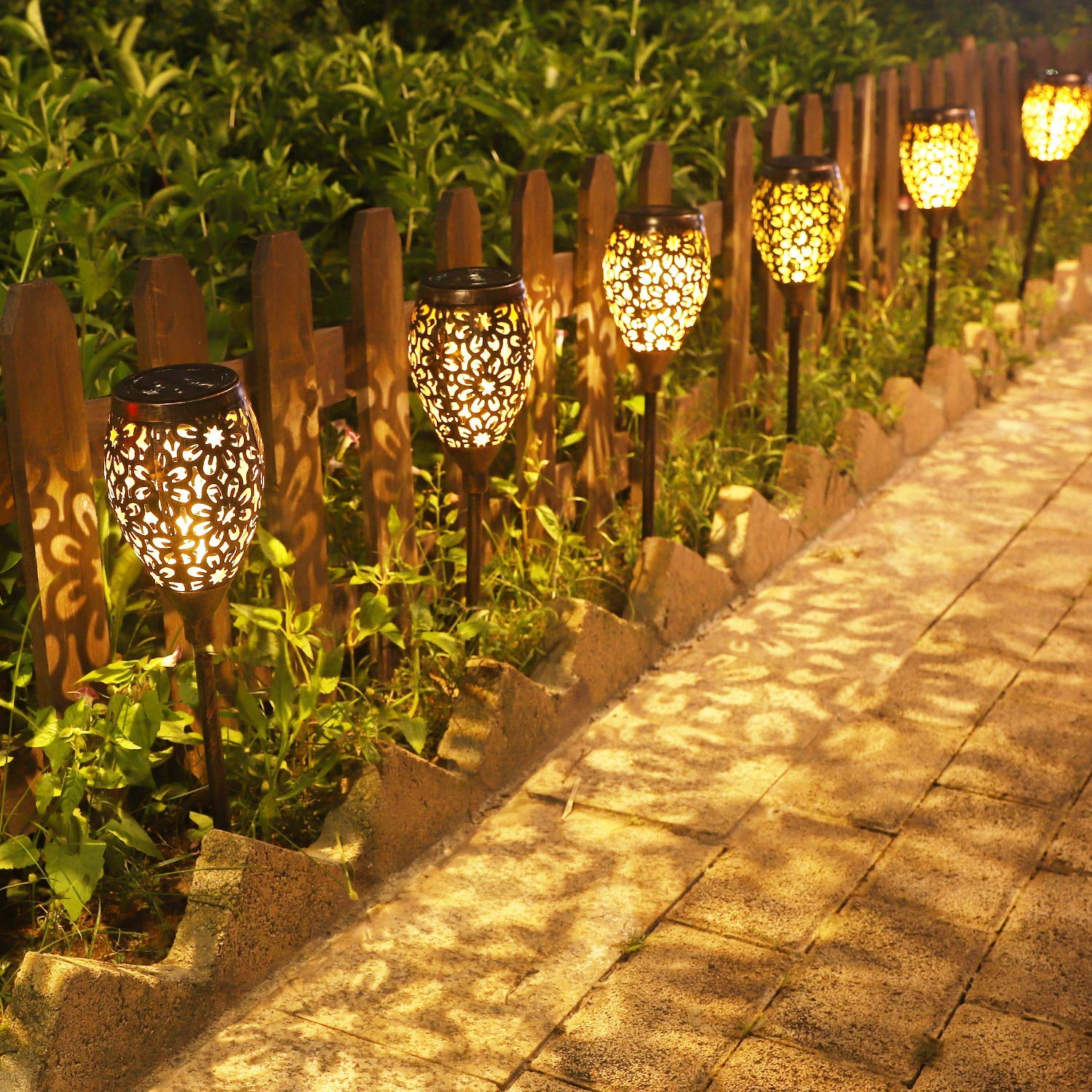 Ulmisfee Garden Solar Lights Pathway Outdoor Solar Lantern Stakes Lights Waterproof Warm White LED Decorative Metal Lamp for Christmas, Yard, Lawn, Patio, Courtyard (2 Pack Solar Pathway Lights)