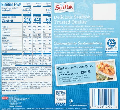 SeaPak Tempura Shrimp with Oven Crispy Breading and Sweet and Spicy Orange Sauce, Frozen, 8.2 oz