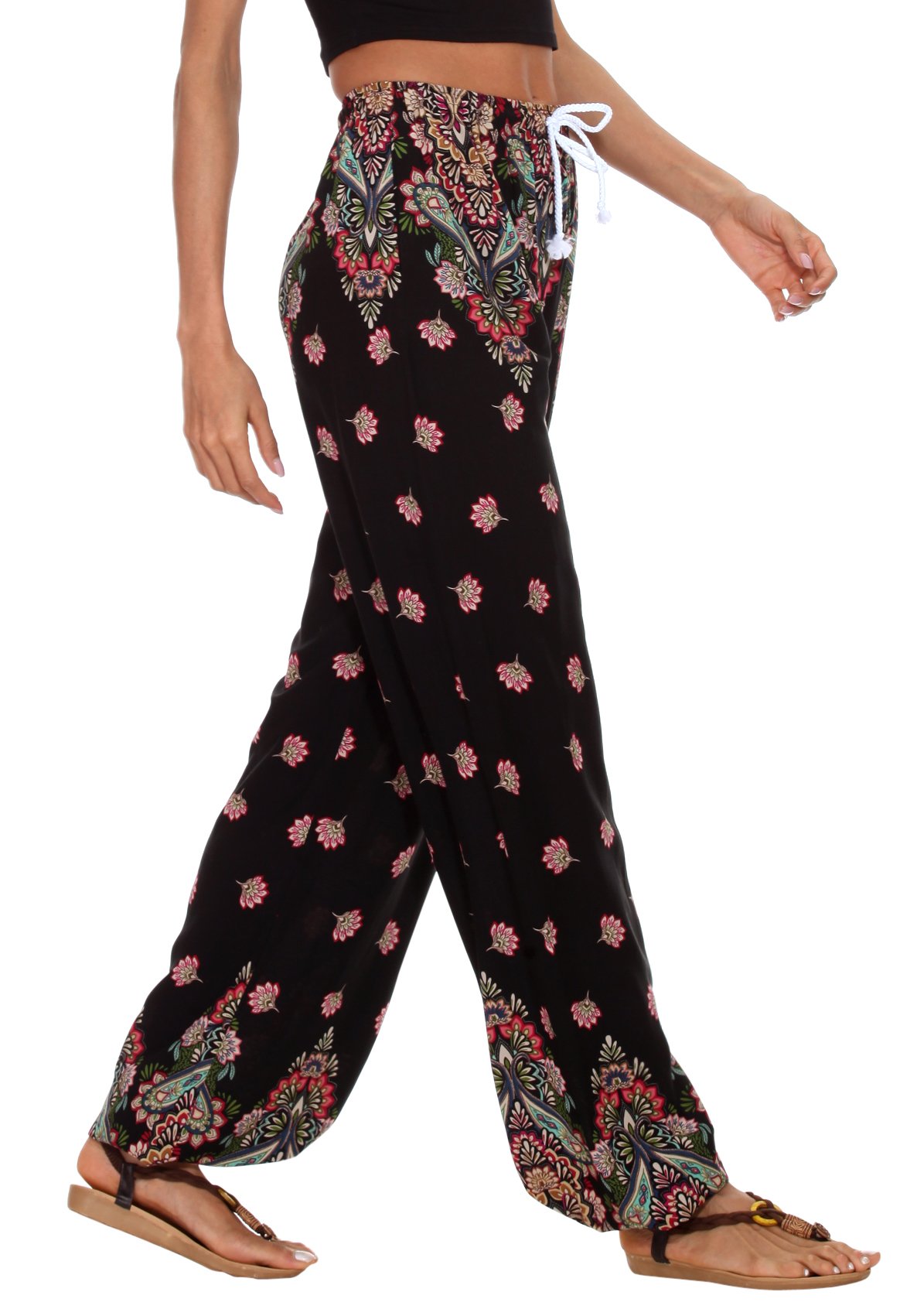 Urban CoCo Women's Floral Print Summer Boho Pants Harem Beach Vacation Pants (# 10, XL)