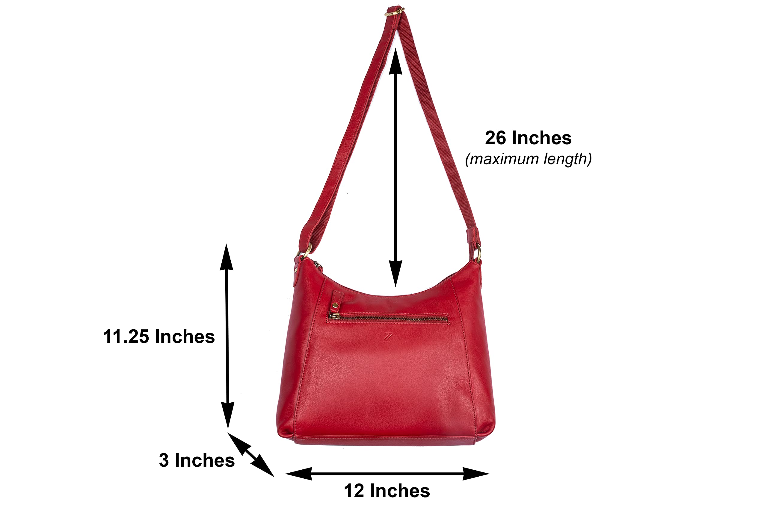 Zinda Genuine Leathers Women's Handbag Top Zip Hobo Shoulder Sling Crossbody (Red)