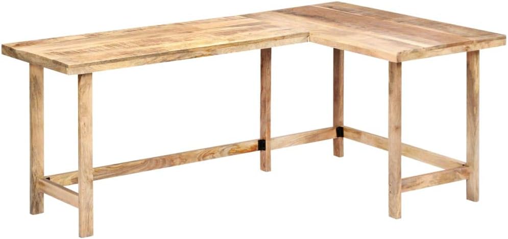 vidaXL Desk, L-Shaped Computer Desk, Home Office Corner Desk, Living Room Writing Table Workstation, Farmhouse Style, Solid Wood Mango