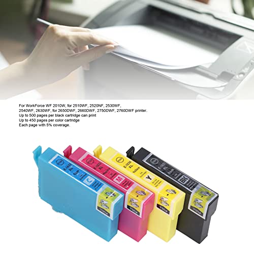 YEmirth 4Pcs Ink Cartridge BK C M Y Smoothly Ink Output Clear Fadeless Print Printer Cartridge with Ink for Workforce WF 2010W