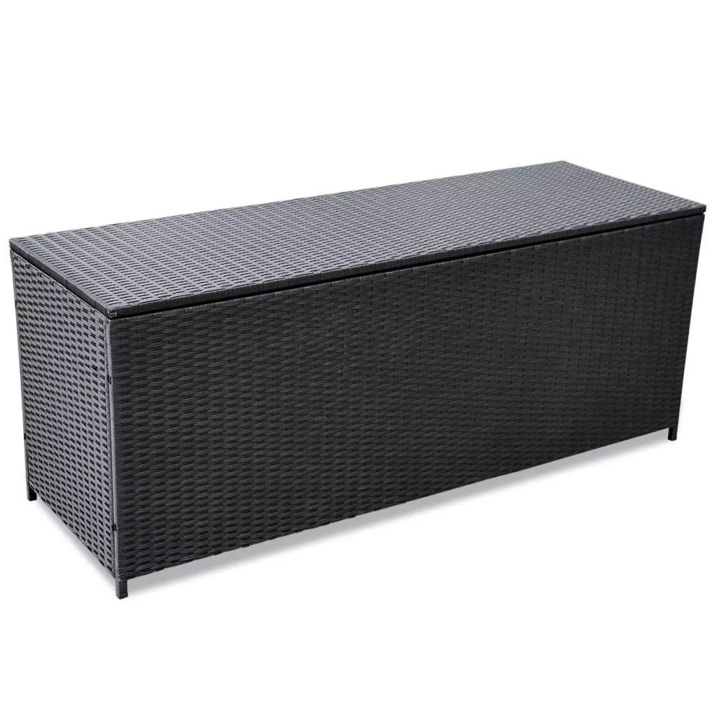 Unfade Memory Patio Outdoor Storage Box Wicker Storage Trunk PE Rattan Deck Boxes 59"x19.7"x23.6" Black
