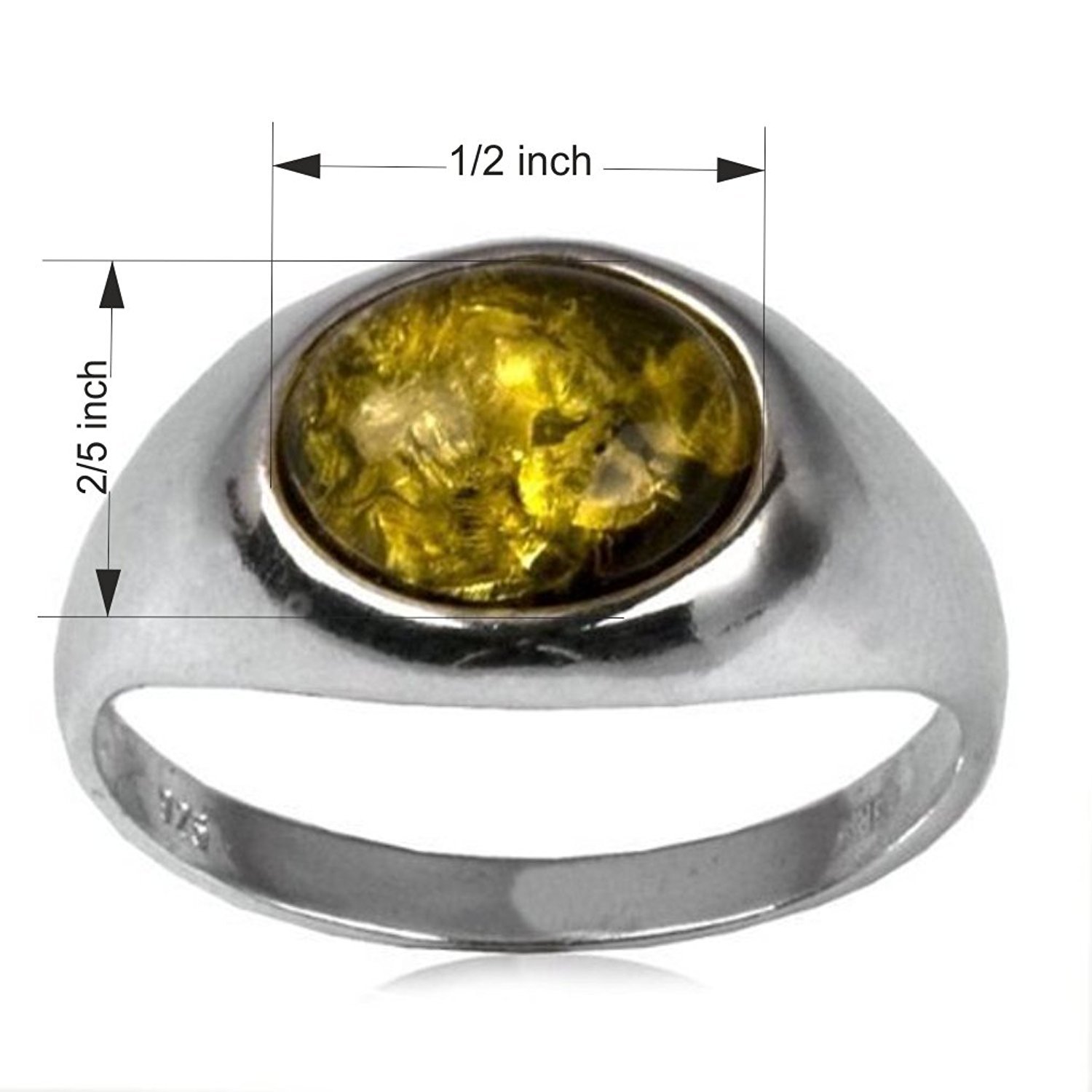 Sterling Silver Green Amber Oval Classis Ring