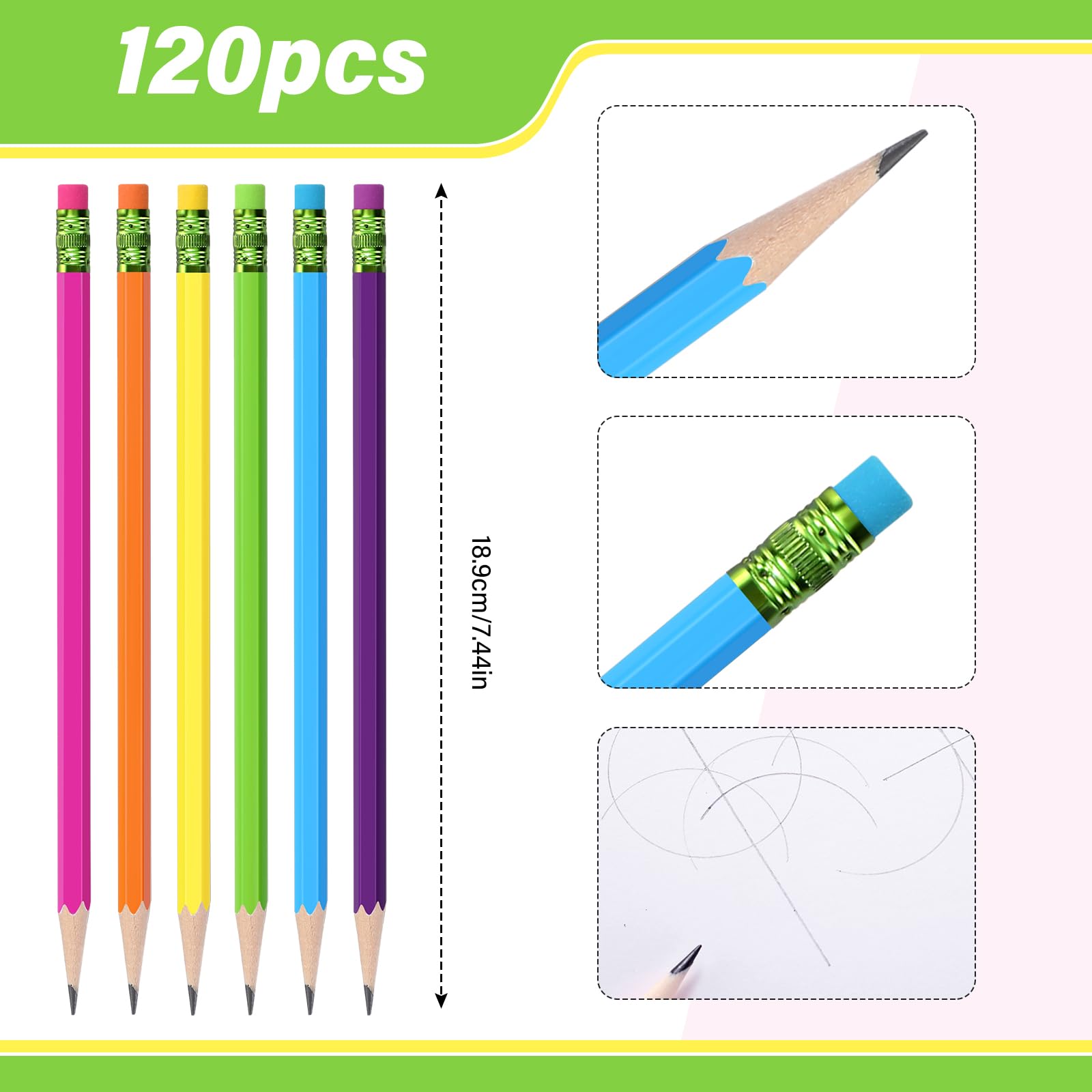TecUnite 120 Pcs HB Pencils Unsharpened Pencils with Eraser Wooden Hexagonal Pencils for Kids Adults Gifts Graphite Pencils for Exams School Office Sketching (Rainbow Colors,Simple)