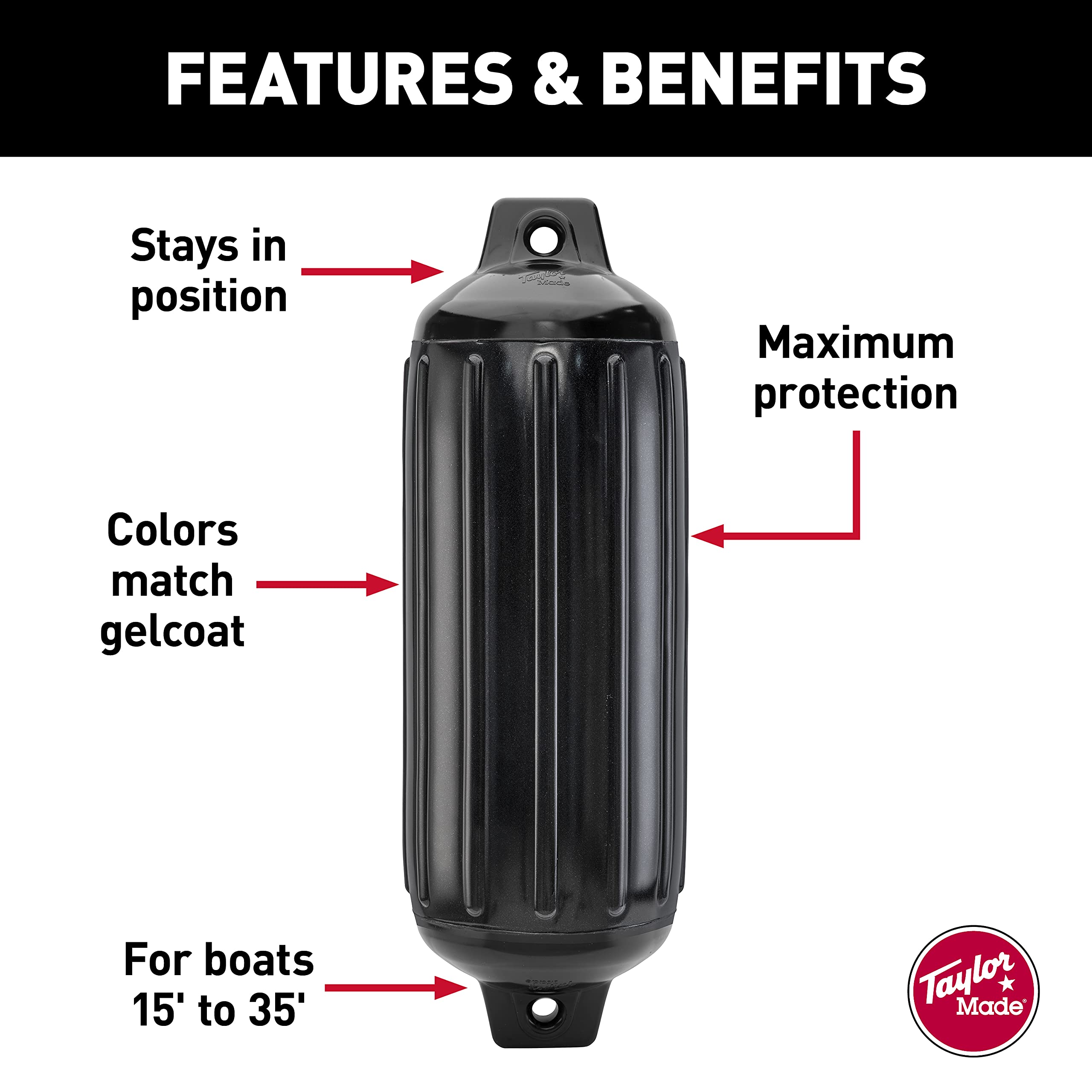 Taylor Made Products 952622 Super Gard Inflatable Vinyl Boat Fender, 6.5 x 22 inch, Black