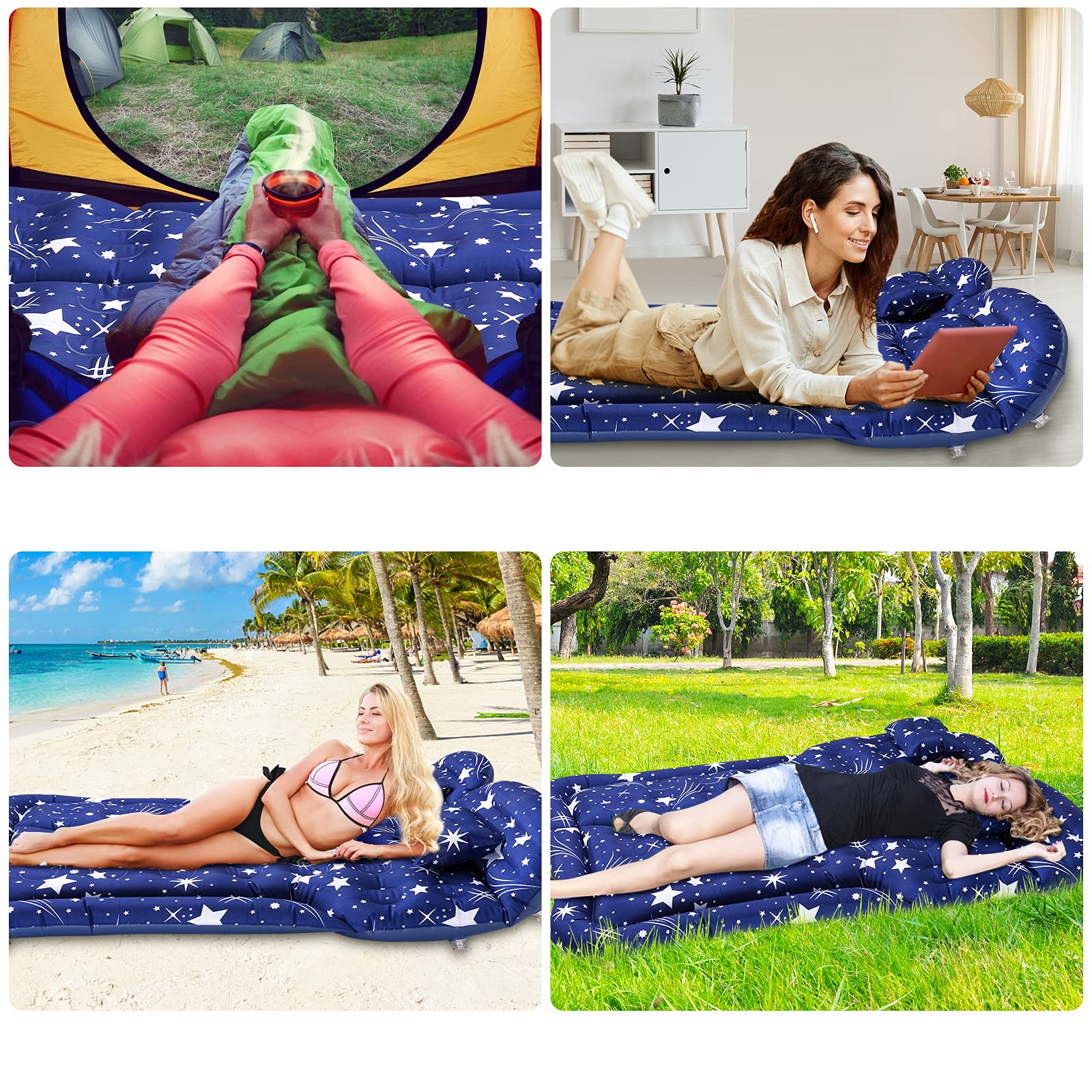 YEPLINS SUV Air Mattress Camping Bed Cushion Pillow, Inflatable, Car Portable Bed Back Seat (Starry Blue)