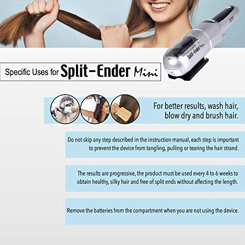 Split-Ender Mini - The Original Cordless Split End Hair Trimmer Automatic 3 AAA Battery Home Care Clipper 2-in-1 for Dry Damaged Splitting Broken Brittle Straight Curly Frizzy Beauty Styling - Silver